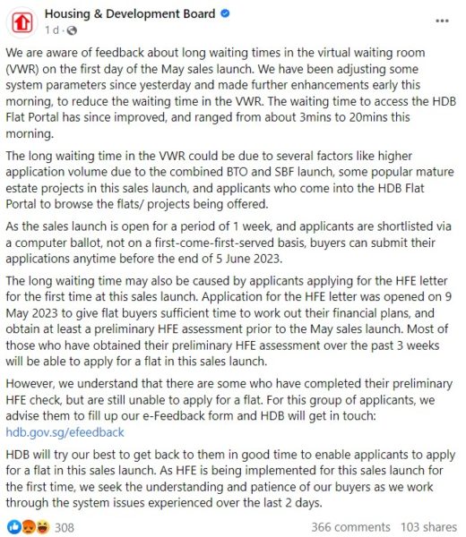 HDB Says Long Waiting Time For May BTO Launch Due To High Interest & HFE