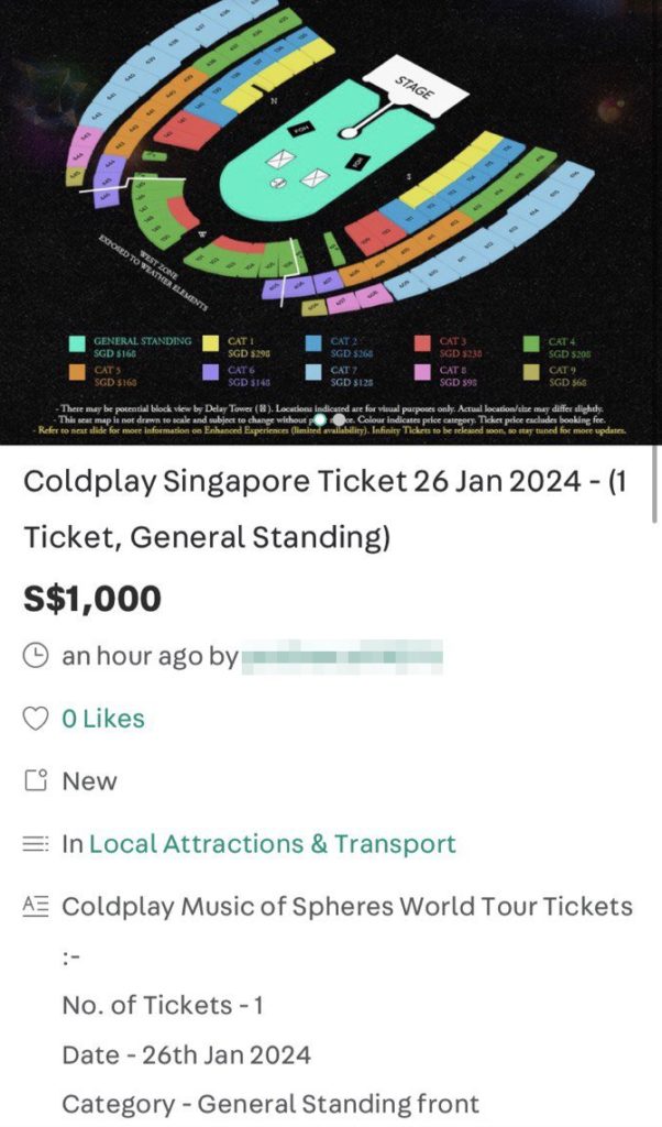 Coldplay Concert Presale Tickets Resold For Up To S$1,000 On Carousell