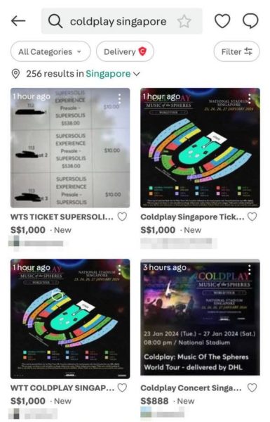 Coldplay Concert Presale Tickets Resold For Up To S$1,000 On Carousell