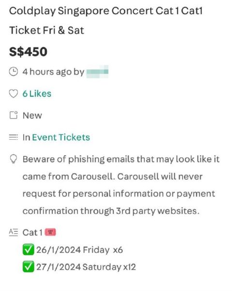 Coldplay Concert Presale Tickets Resold For Up To S$1,000 On Carousell