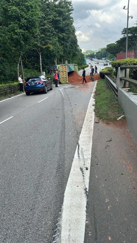 Tipper Truck Topples & Spills Dirt At SLE Exit, 1 Person Conveyed To ...