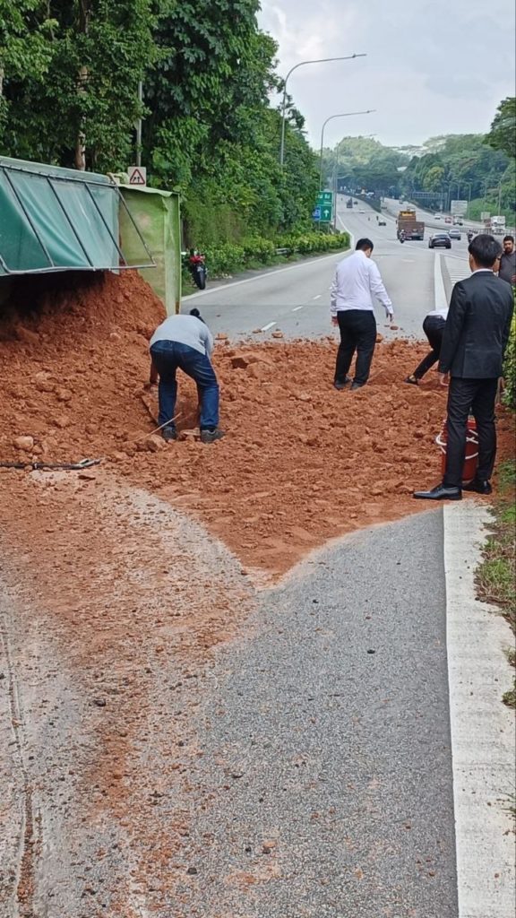 Tipper Truck Topples & Spills Dirt At SLE Exit, 1 Person Conveyed To ...