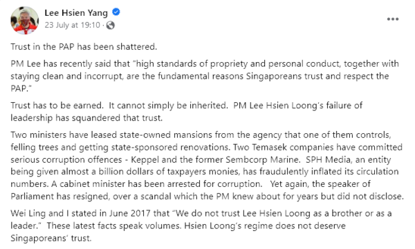 Lee Hsien Yang Issued POFMA Order For Facebook Post With 'Untrue ...
