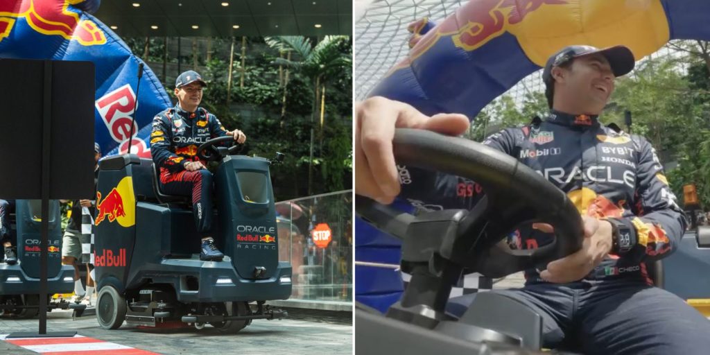 F1 Drivers Max Verstappen & Sergio Pérez Race Cleaning Carts At Jewel ...