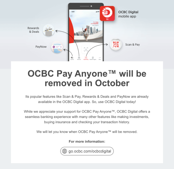 OCBC To Remove Pay Anyone App In October, Services Available On Main App