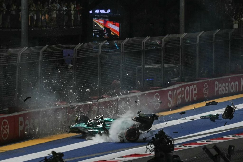 F1 Driver Lance Stroll Crashes During S'pore Qualifying Race, Climbs Out Of Wreckage Unscathed