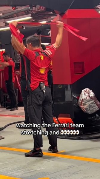 Ferrari Team Mechanic Stretches & Low-Key Flexes Muscles At F1 Paddock ...