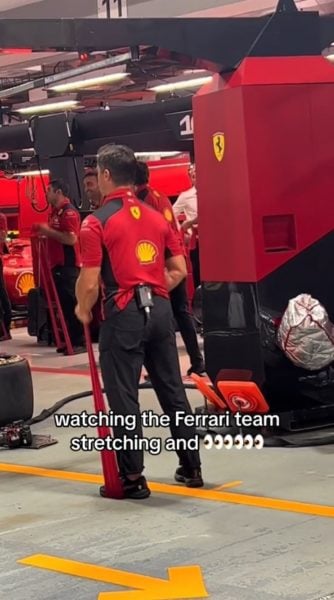 Ferrari Team Mechanic Stretches & Low-Key Flexes Muscles At F1 Paddock ...