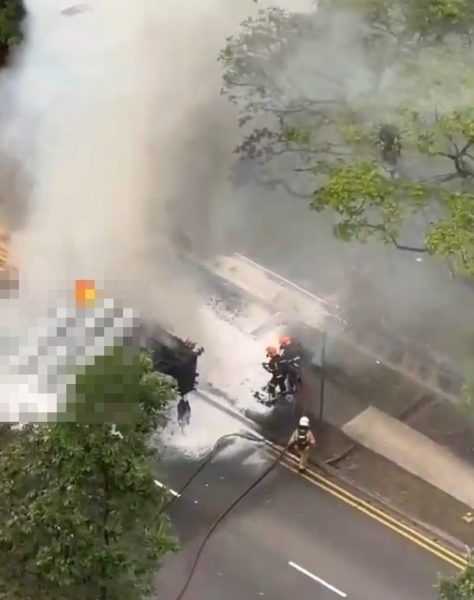 Mobile Crane Catches Fire Along West Coast Highway, Front Of Vehicle ...