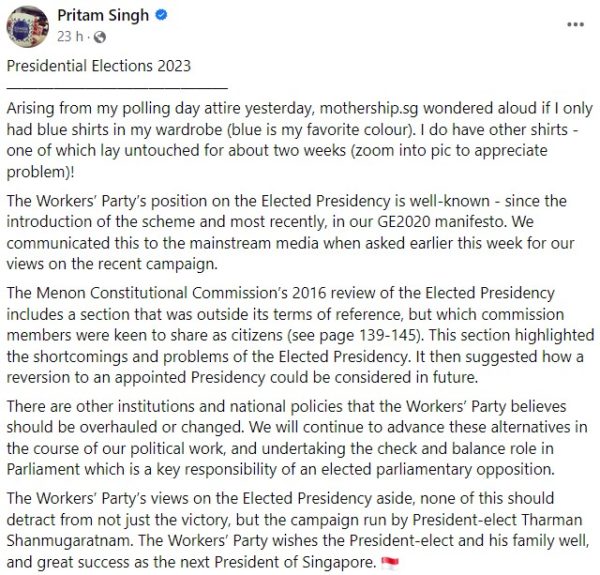 Pritam Singh Wishes Tharman Success, Reiterates WP's Views On ...