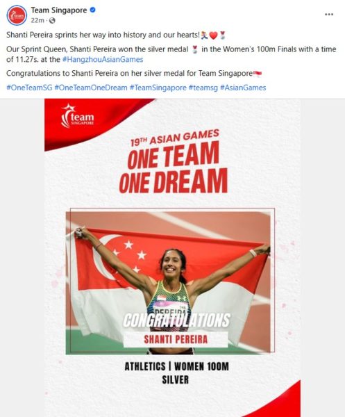 Shanti Pereira Wins Silver At Asian Games 100m Event, S'pore's 1st ...