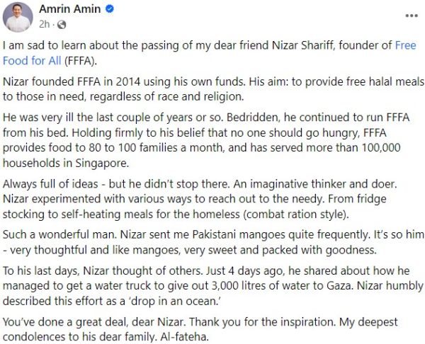 Founder Of S’pore Charity Free Food For All Passes Away, NGO Helped ...