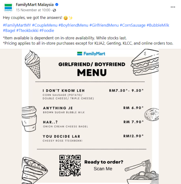 FamilyMart M’sia Has Menus For Couples & Singles, Items Include ‘You ...