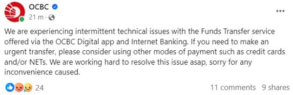 OCBC Digital Services Reportedly Down, Customers Advised To Use ...