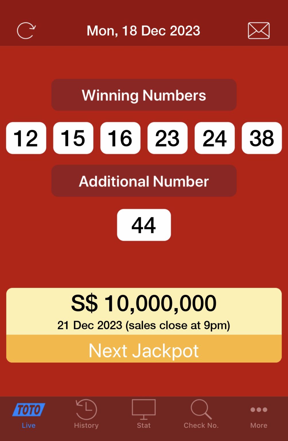 TOTO Jackpot Hits S$10M On 21 Dec After 3 Draws Without Winners