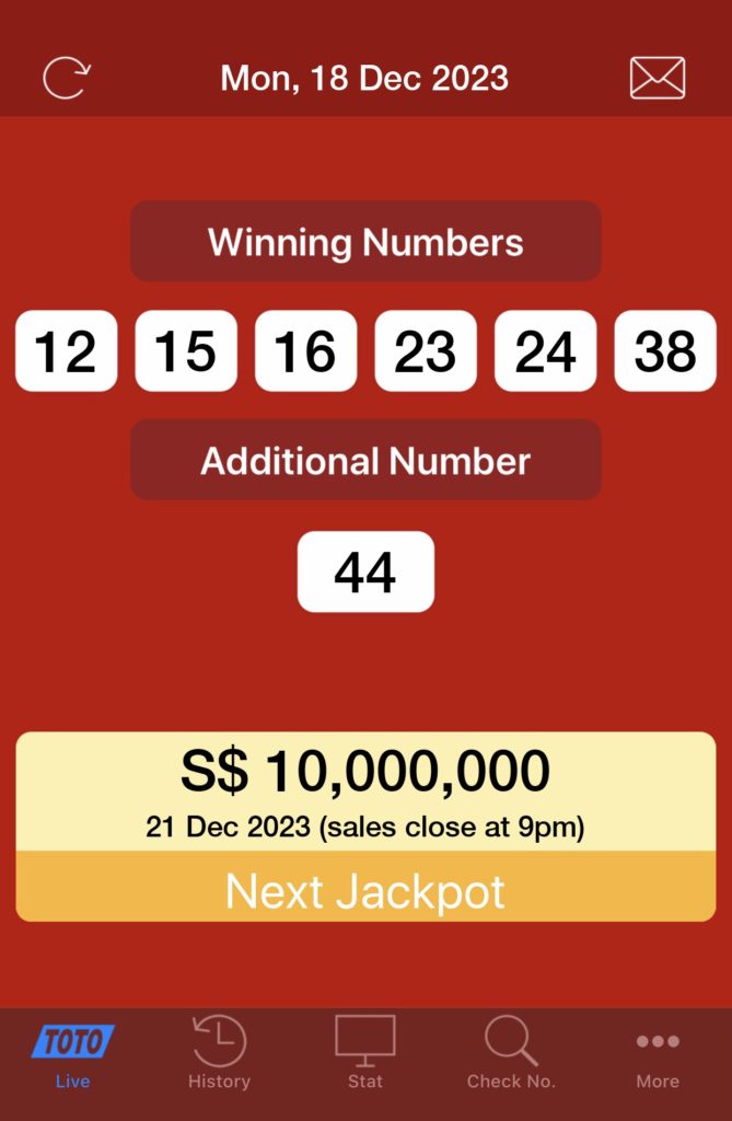 TOTO Jackpot Hits S$10M On 21 Dec After 3 Draws Without Winners