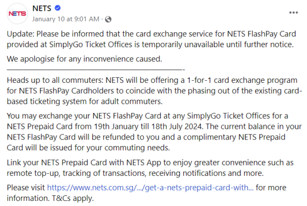 NETS FlashPay Exchange Service At SimplyGo Ticket Offices Postponed ...