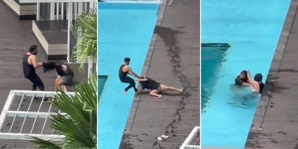 Couple fight near M'sia condo pool, man drags woman by her hair into ...