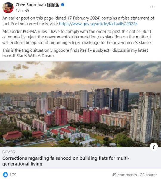 Chee Soon Juan exploring legal options after POFMA order over comments ...