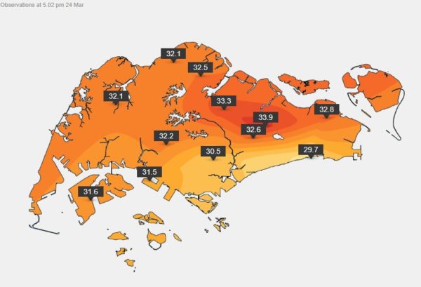 Temperatures exceeding 35°C recorded in S'pore on 24 March as warm ...