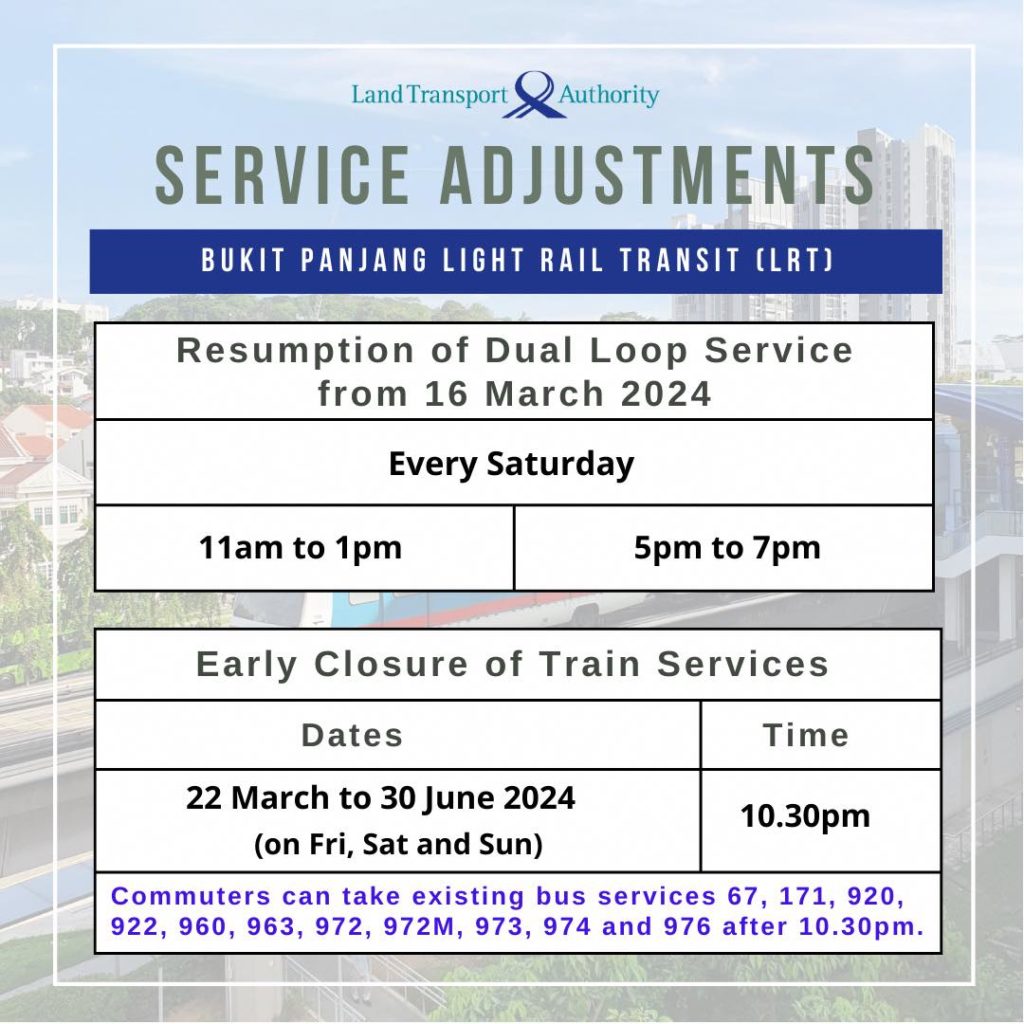 Bukit Panjang LRT closing earlier on Fridays & weekends till 30 June to ...