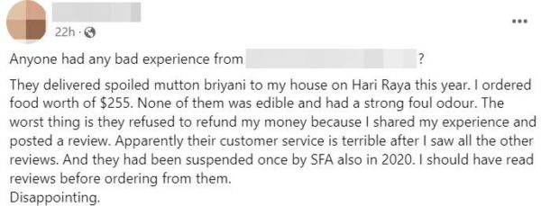 Customer claims Arab Street restaurant delivered spoiled mutton biryani ...