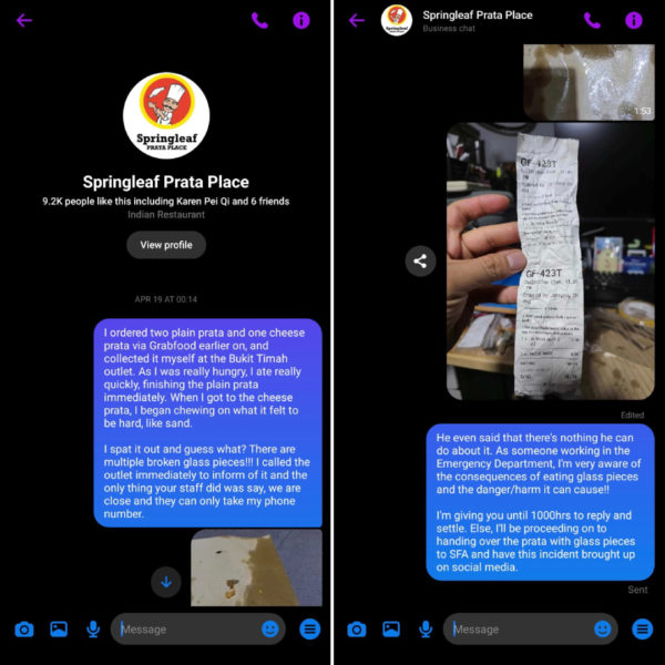 Customer finds glass shards in prata, Springleaf Prata Place at Rail ...