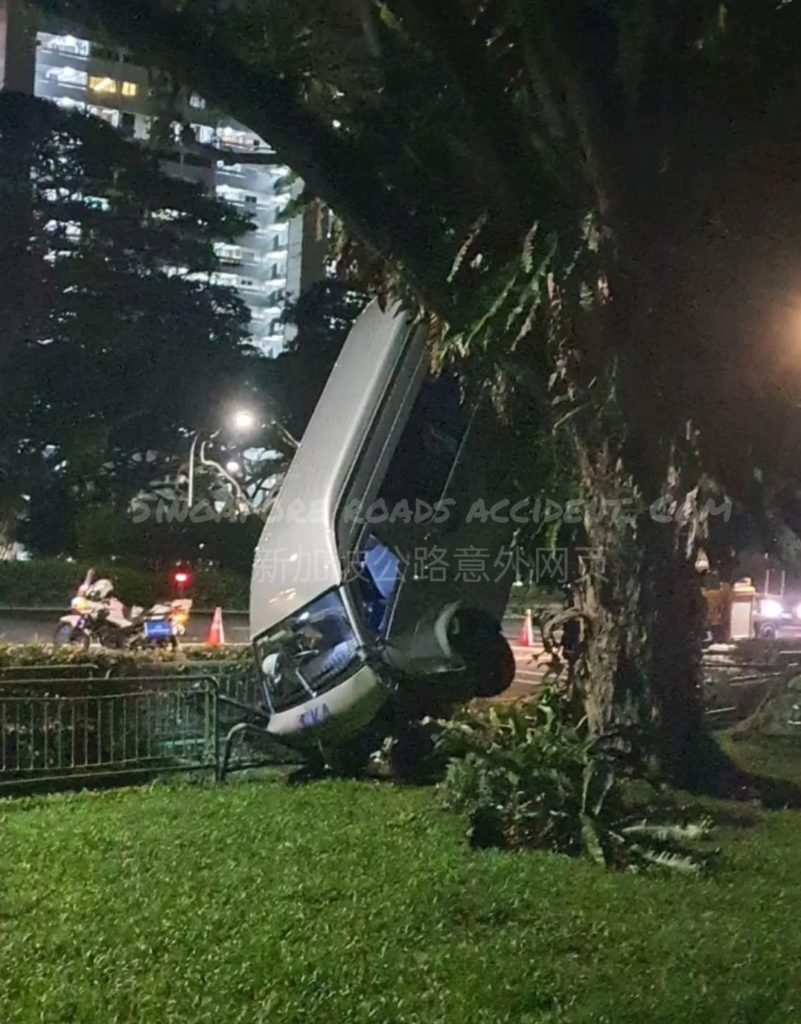 Van lands in a vertical position after skidding along ECP