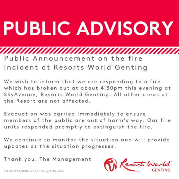 Genting Highlands fire put out within 3 hours & mall reopens, no ...