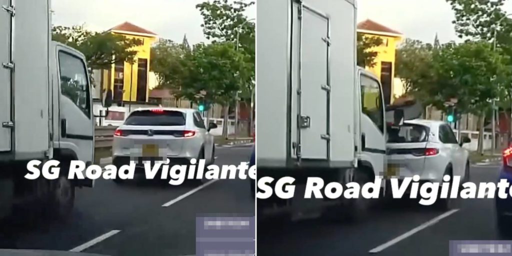 Car rear-ended by lorry after changing lanes and abruptly stopping ...