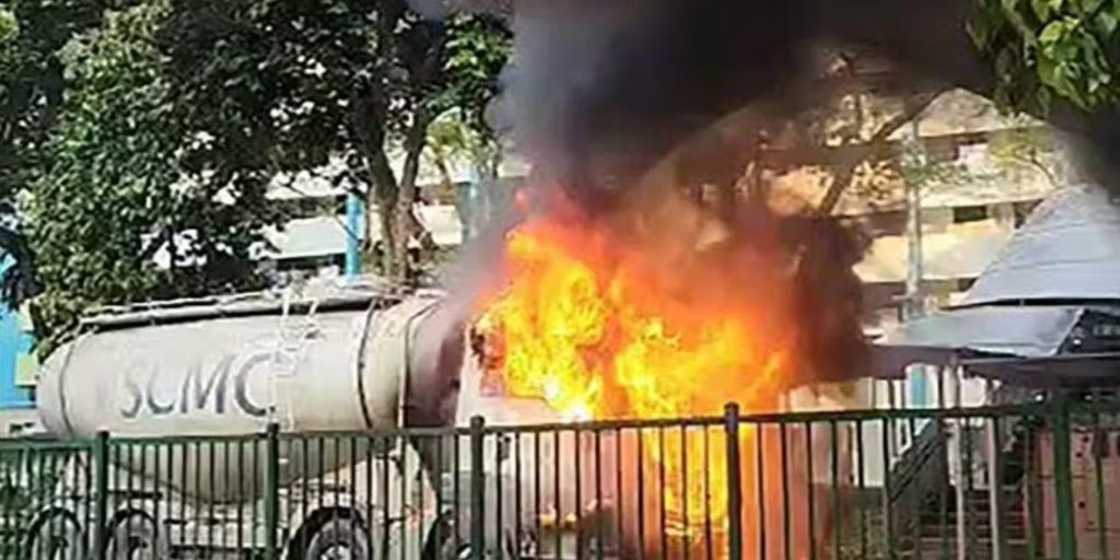 Cement truck bursts into flames in Boon Lay, road closed temporarily ...