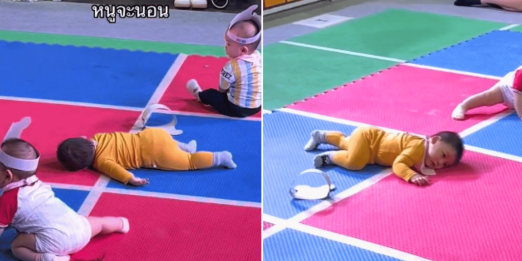 Baby in Thailand enters crawling competition, decides to nap instead
