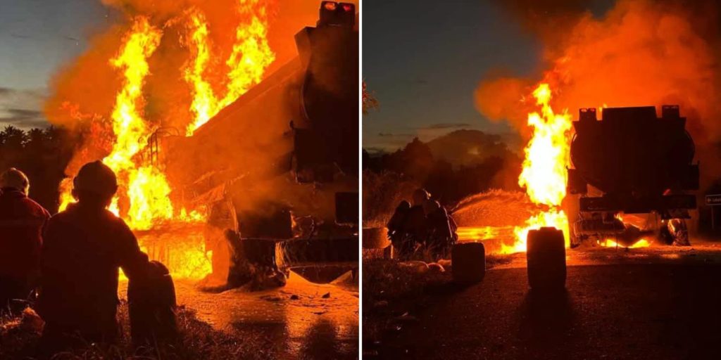 Diesel tanker spontaneously combusts on road in M'sia, it takes 8 hours ...