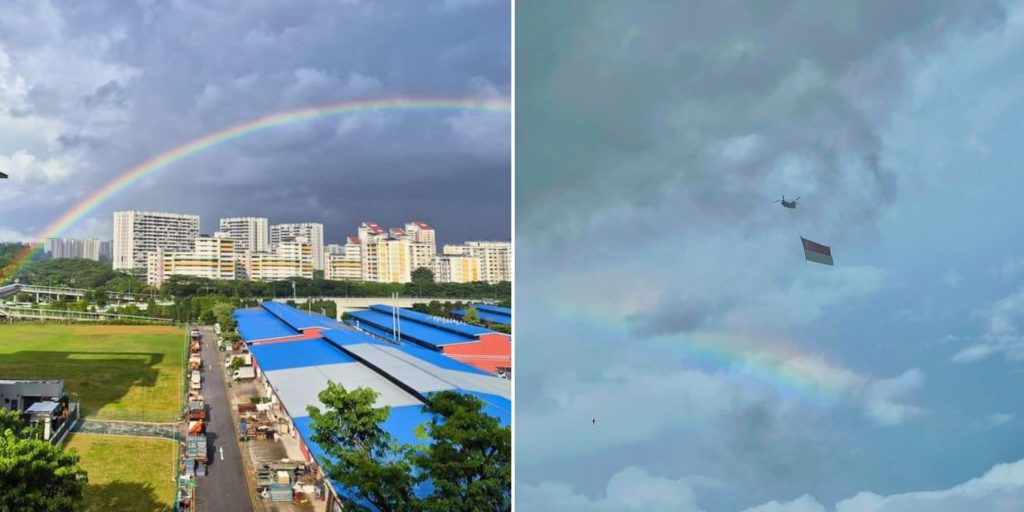S'pore residents enjoy rainbow after heavy downpour on National Day
