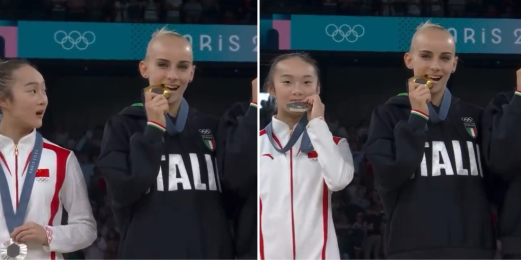 Chinese gymnast learns medal-biting tradition after winning silver ...