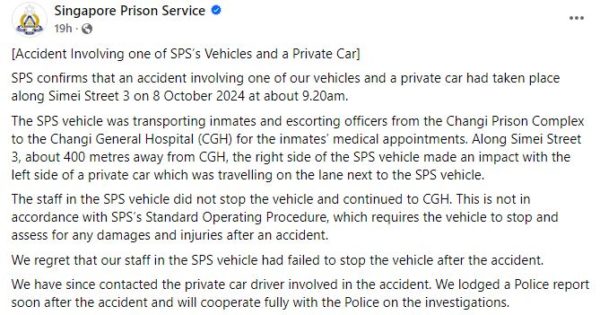 S'pore Prison Service apologises after vehicle's involvement in Simei ...