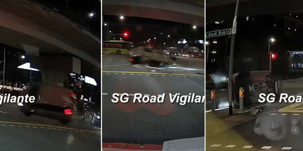 Car runs red light in Bukit Timah, overturns & skids across junction ...