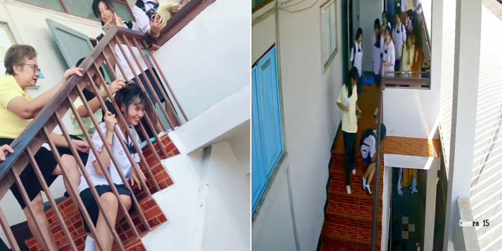 Schoolgirl in Thailand gets stuck in stair railing, netizens joke she ...