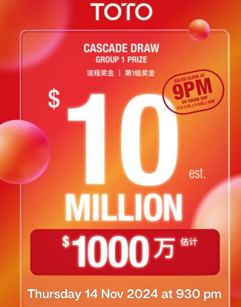 TOTO jackpot snowballs to S$10M for 14 Nov draw after 3 draws without ...