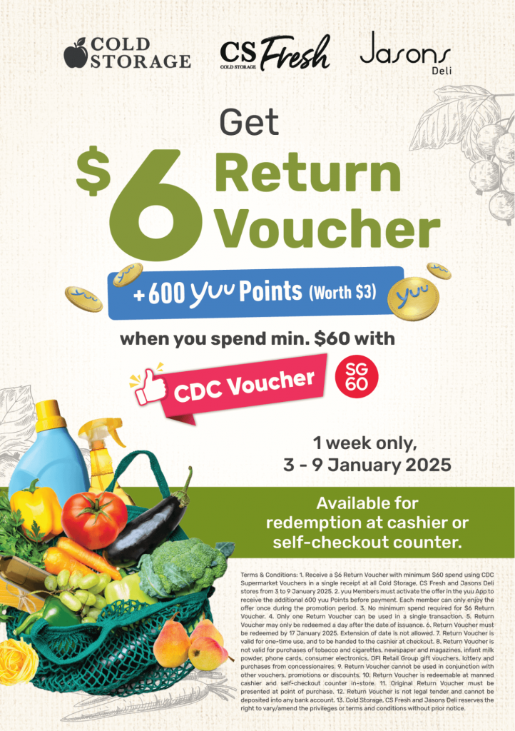 Get S$6 return voucher & 600 yuu Points with S$60 CDC spend at Giant ...