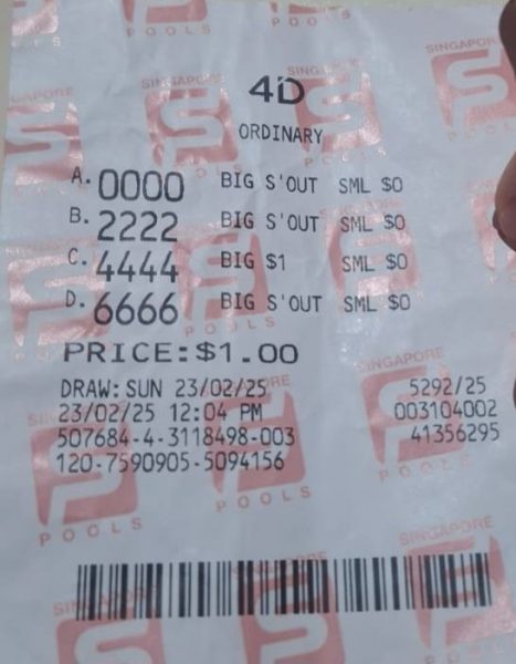 ‘6666’ wins top prize in 23 Feb 4D draw, punter who bought 10 ...