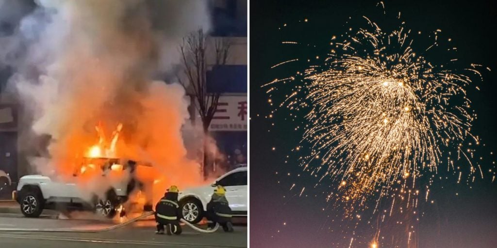 Brand-new EV in China goes up in flames after kid set off fireworks ...