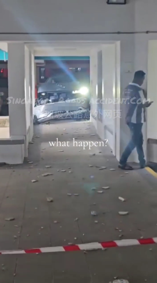 Car crashes into pedestrian walkway in Toa Payoh car park, gets stuck in corridor