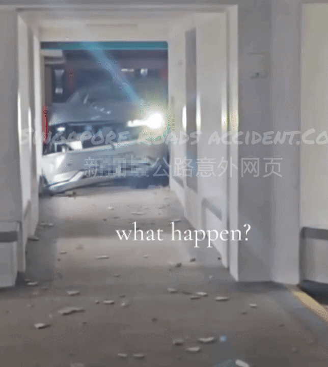 Car crashes into pedestrian walkway in Toa Payoh car park, gets stuck in corridor