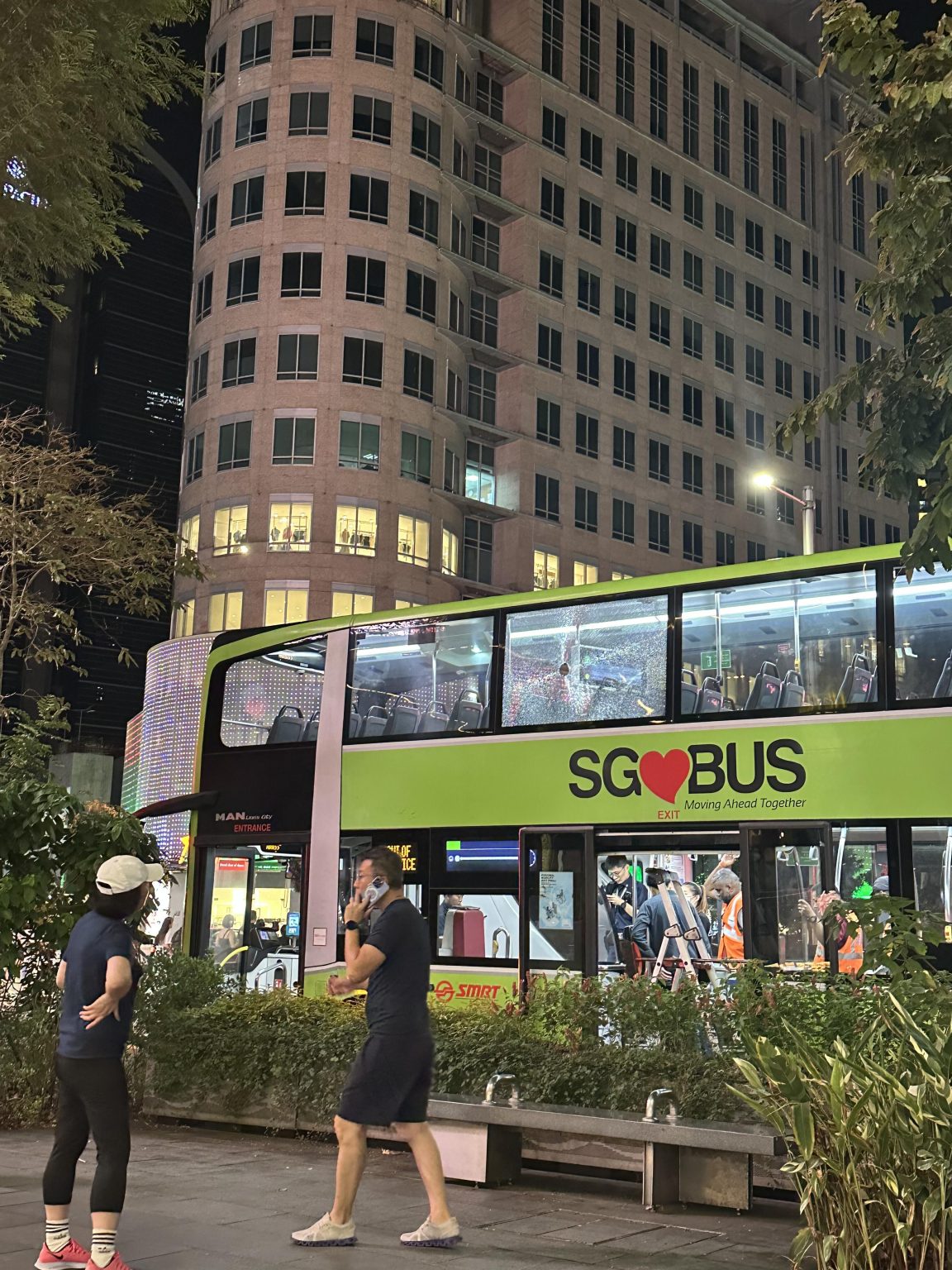 Double-decker bus spotted with hole in glass window at Orchard Road, 1 ...