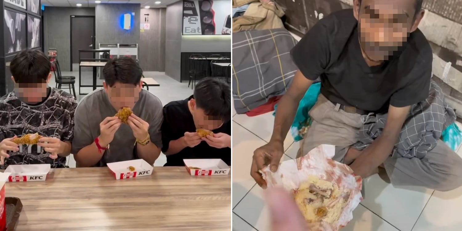 M'sia content creators slammed for giving homeless man leftover chicken bones, claim video was ...