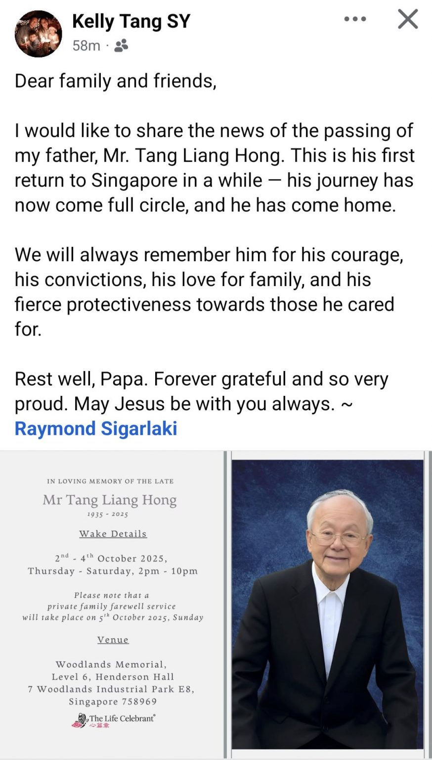 Ex-WP candidate Tang Liang Hong passes away aged 90 from heart failure