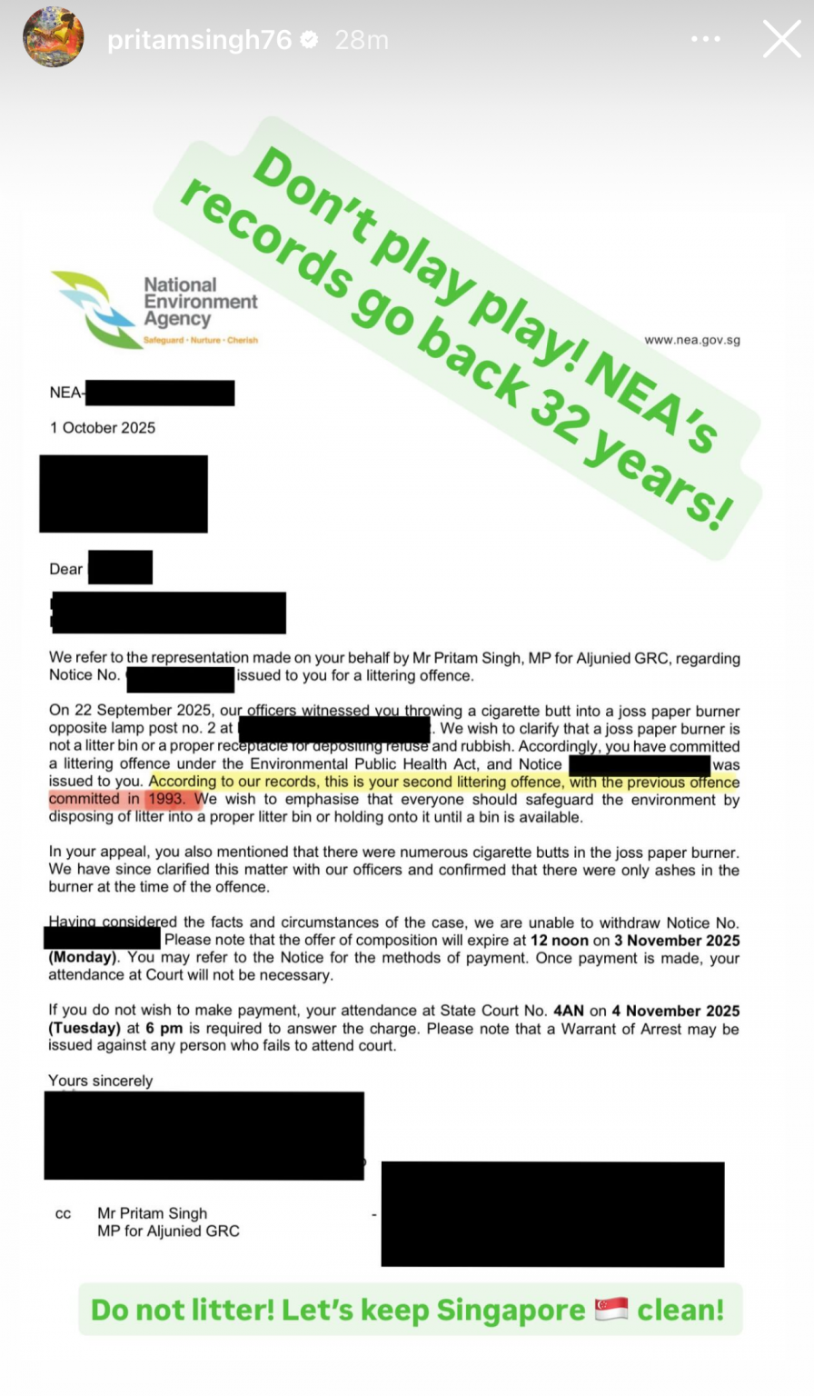 NEA issues letter to littering re-offender, brings up first offense ...