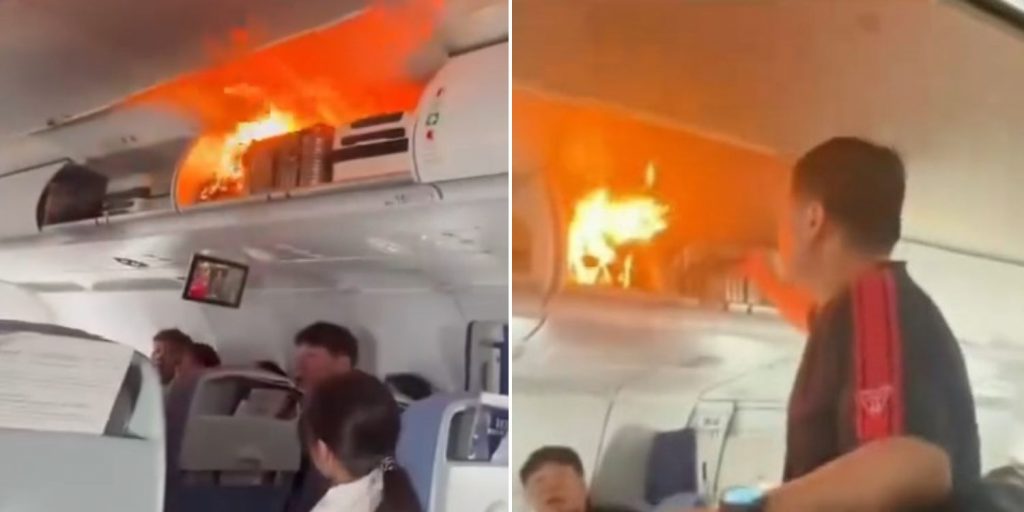 Lithium battery catches fire in overhead compartment on Air China ...