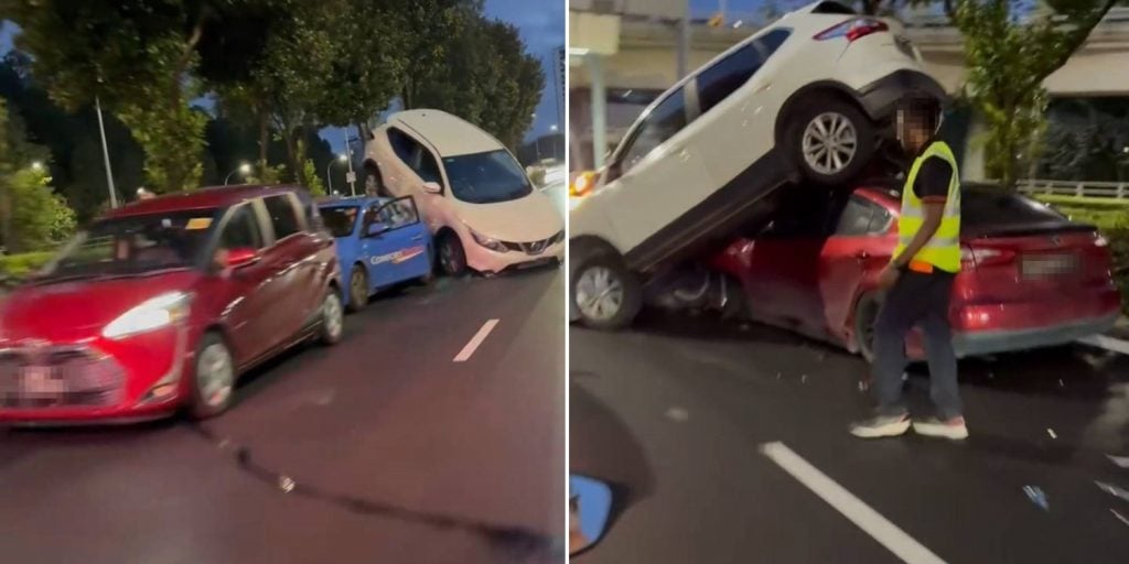 Nissan SUV ends up on top of another car after 4-vehicle chain ...